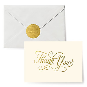 Designer Greetings Bulk Blank Thank You Cards for Any Occasion, Gold Foil Embossed Script (50 Foil-Embossed Thank-You Notes and Envelopes), White, (000-06919-001)