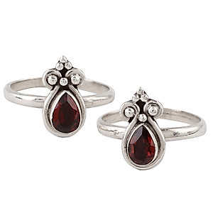 NOVICA Artisan Handmade Garnet Toe Rings Teardrop 925 Silver from India Sterling Red Birthstone 'Scarlet Drops'(Pair)