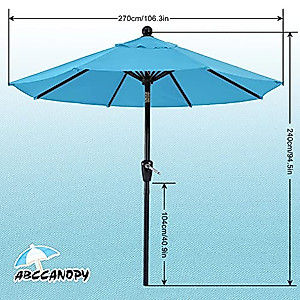 ABCCANOPY 9FT Patio Umbrella - Outdoor Waterproof Table Umbrella with Push Button Tilt and Crank, 8 Ribs UV Protection Pool Umbrella for Garden, Lawn, Deck & Backyard (Turquoise)