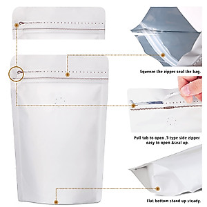 Flysogan 8oz 50pcs Aluminum Foil Stand Up Zipper Coffee Pouch Bags With Valve (Pull Tab Open) (50 Pieces,8 oz/0.5 lb)