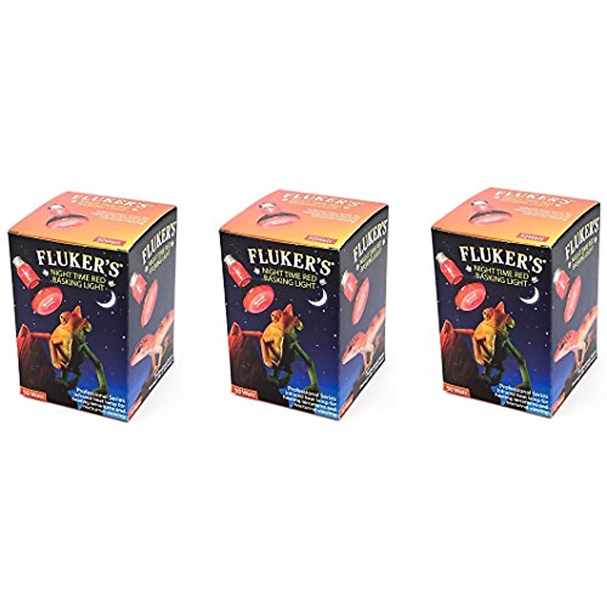 (3 Pack) Fluker's Red Night Time Infrared Heat Lamp Basking Spotlight for Reptiles - 50 Watt