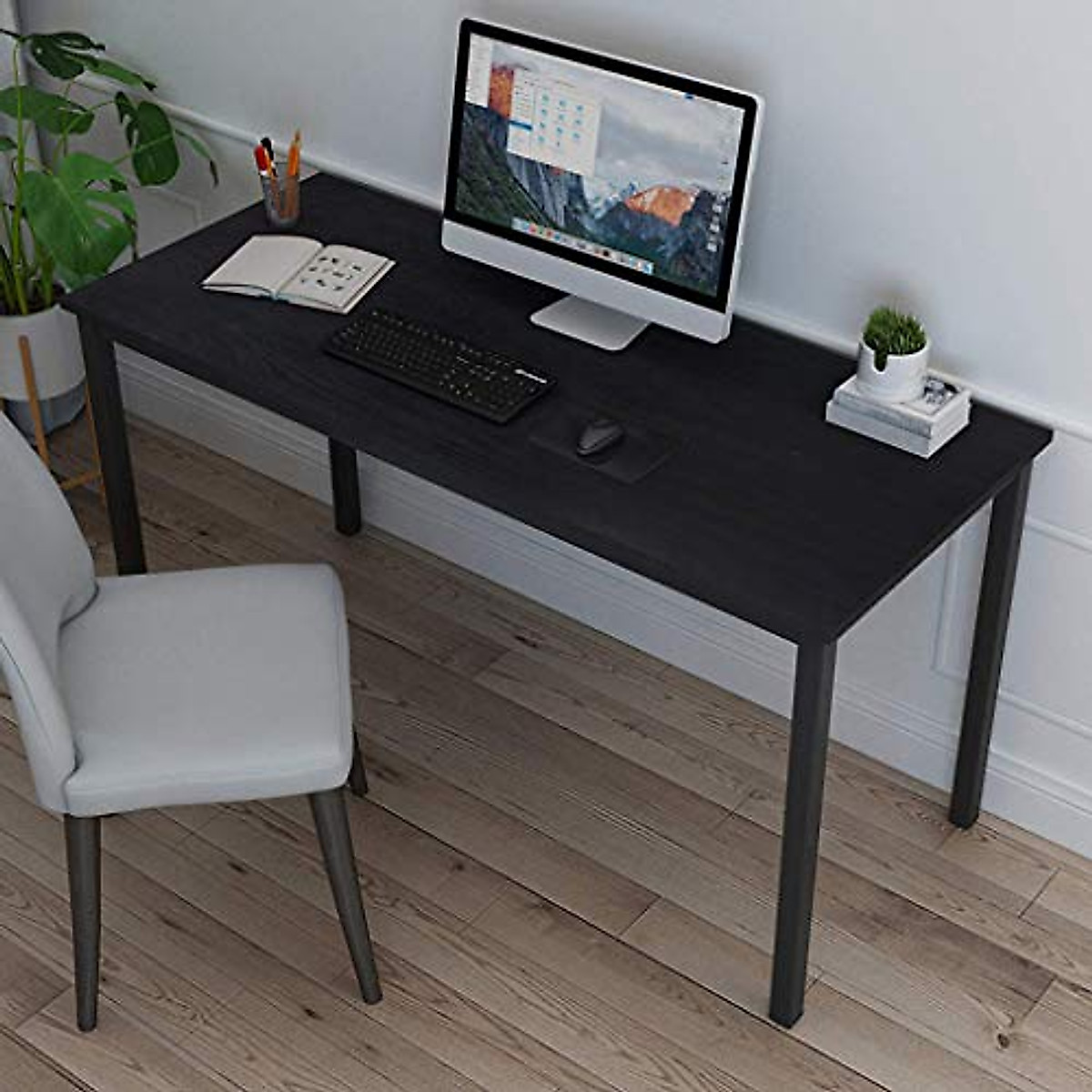 ZHOU2# Home Office Desktop Computer Desk, 55 inch Home Study Writing Table Computer Gaming Table Bedroom Laptop Table, Student Study Workstation Reading Writing Desk PC Laptop Table (Black)