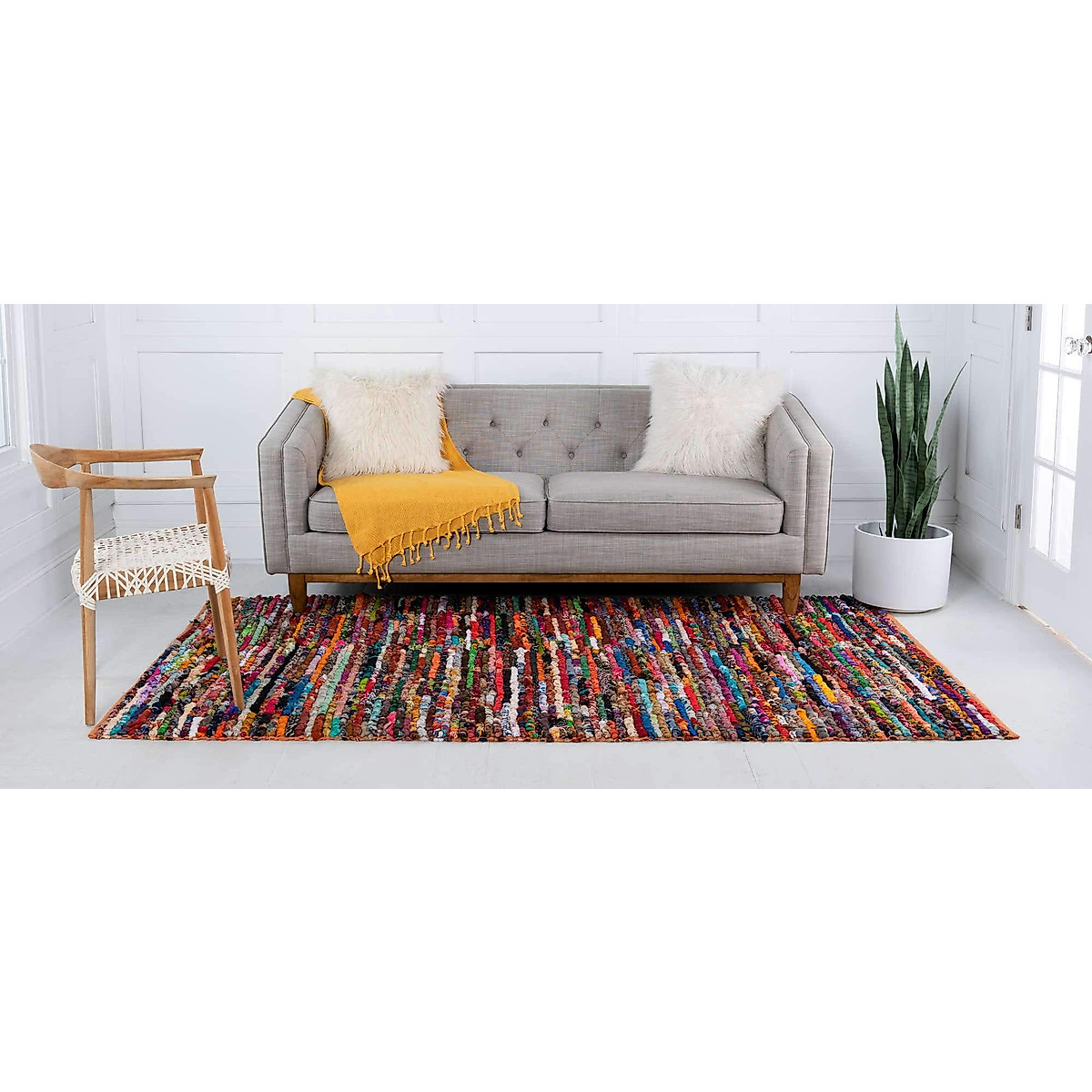 Unique Loom Braided Chindi Collection Area Rug - Multi-Striped (2' x 3' 1" Rectangle, Multi/ Black)