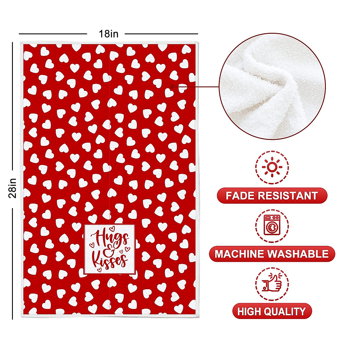 Whaline Valentine's Day Kitchen Towel Red White Dish Towel Heart Love Plaid Dishcloth Large Tea Towel Decorative Holiday Cloth Towel for Valentine's Day Home Kitchen Coking Baking, 4 Designs, 28 x 18