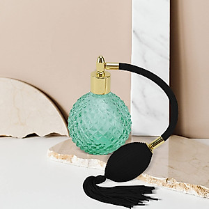 HEALLILY Crystal Vintage Perfume Bottle 100ml Refillable Perfume Spray Bottle with Long Tassel Air Bag Clear Empty Glass Container for Women Girls Green