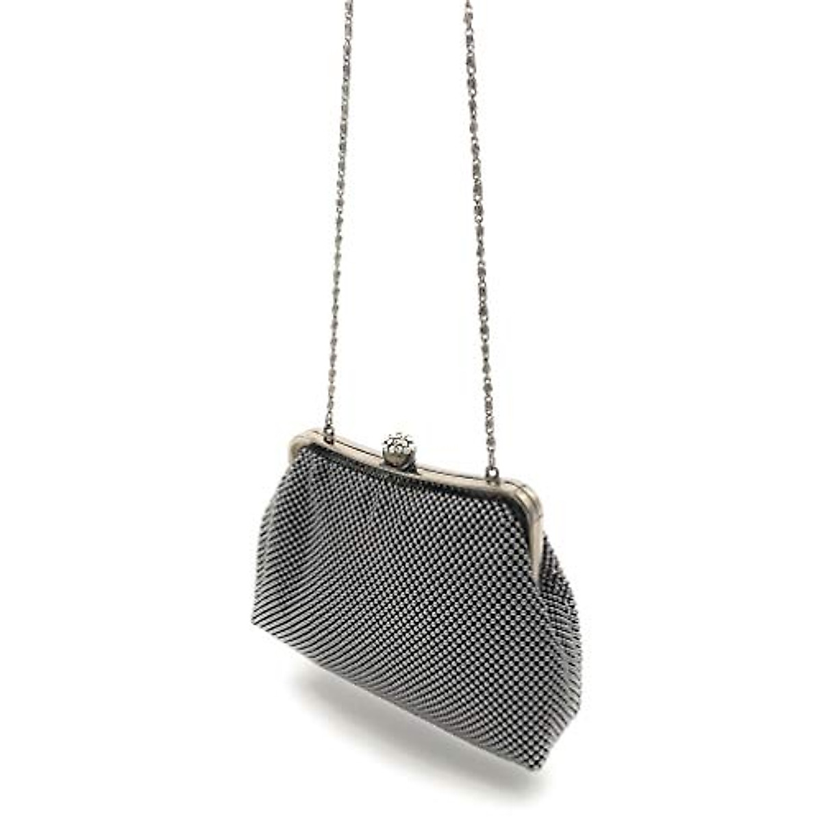 Women clutch small metal beaded mesh evening purse bag for Cocktail Party Prom Wedding Banquet (Gun Metal)