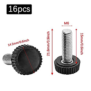 Piutouyar 16Pcs M6x15mm Male Thread Knurled Thumb Screw, Clamping Knobs Grip Thumb Screw on Type Round Head