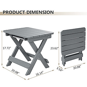 TORVA Outdoor Adirondack Foldable Side Table,Patio End Table for Poolside Garden, Weather Resistant Coffee Table -Plastic High-Density PE（Gray Color-floldable