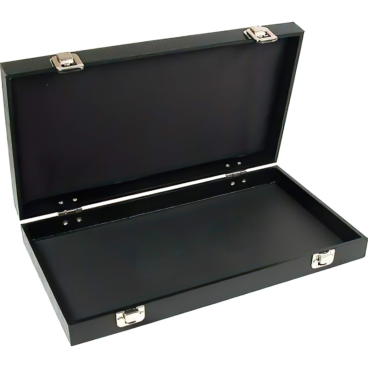 FindingKing Black Jewelry Case (2xMetal Clasps & Removable Lid) w/ 1 Tray Insert (Blue 72-slot Ring Foam Insert)
