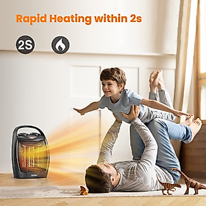 andily Compact Portable Ceramic Space Heater with Adjustable Comfort control Thermostat, 3 settings, Easy handle, Great for use in Home, Dorm, Office Desktop, and Kitchen, ETL for Safe (Black)