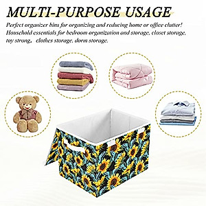 innewgogo Sunflower Butterflies Storage Bins with Lids for Organizing Dust-proof Storage Bins with Handles Oxford Cloth Storage Cube Box for Study Room