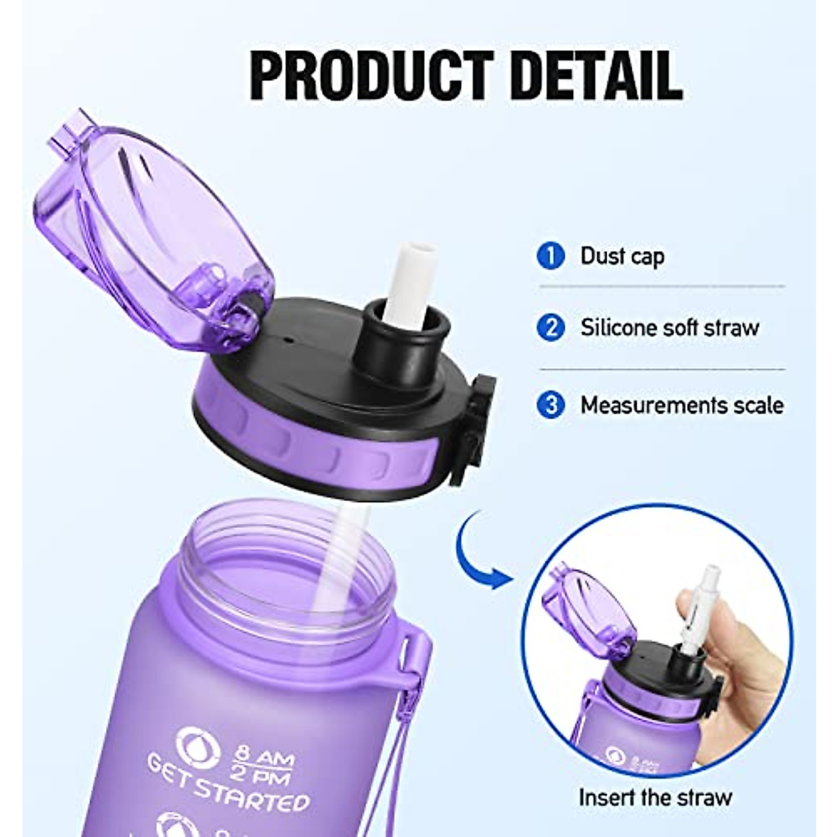 NOIFYS Motivational 32 oz Water Bottle with Time Marker, Updated BPA Free Leak Proof Water Bottles With Fruit Strainer and Straw, Perfect For Fitness Gym Outdoor