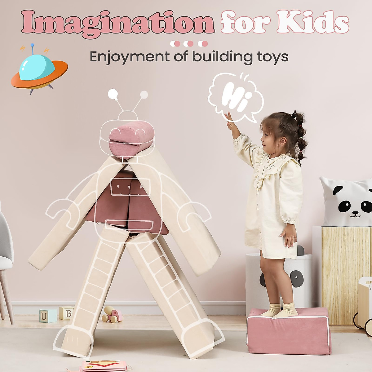 Annualring Kids Couch, 9 PCS Play Couch Sofa for Kids Imaginative Furniture Play Set for Creative Kids,Toddler to Teen Bedroom Furniture, Couch Sofa Foam Play Couch Indoor Outdoor