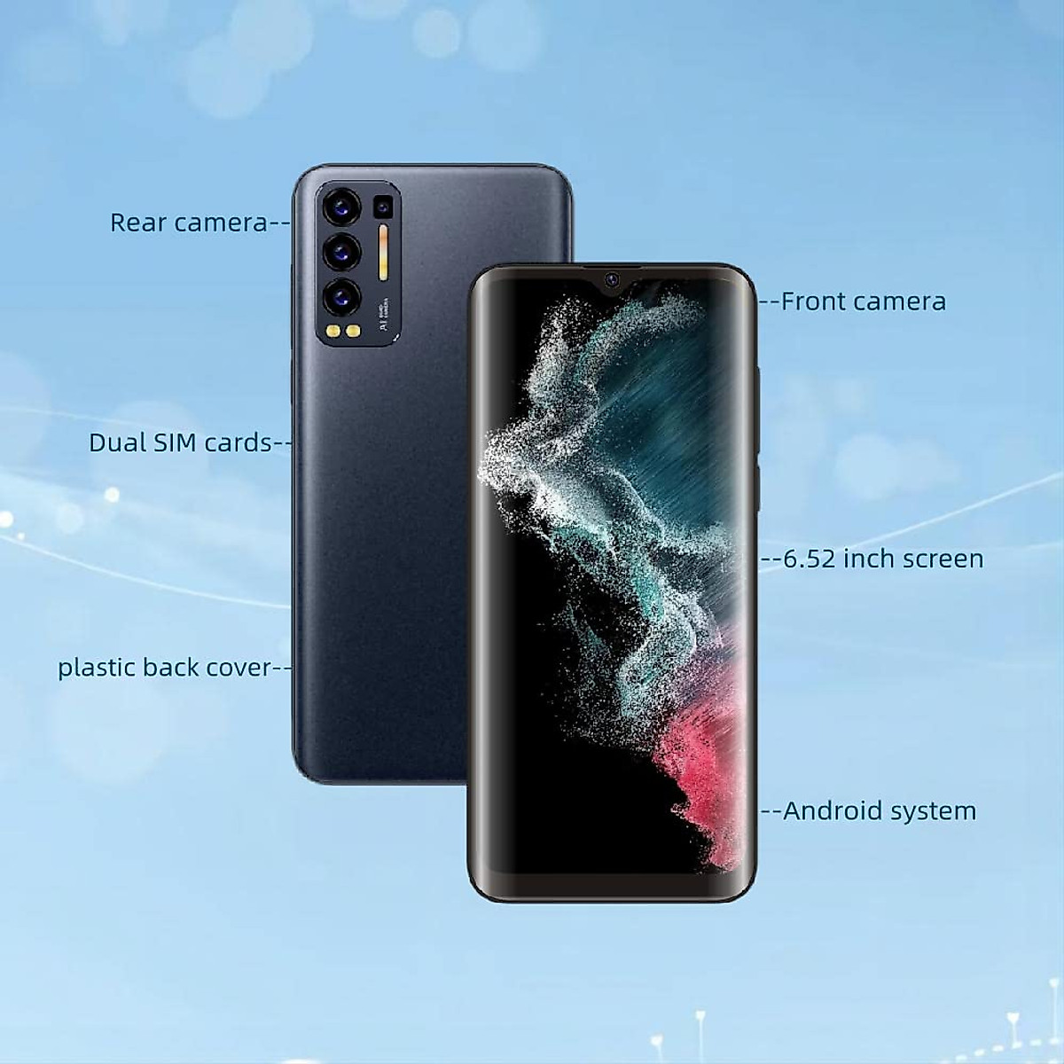 ZSDDZZY 6.52 inch Screen，Hot12play，Android smartphone ，Dual SIM card，1GB RAM 16GB ROM，Only supports Dual SIM card frequency band of 3GWCDMA ：850/1700/2100MHZ，Unlocked cell phone(black3