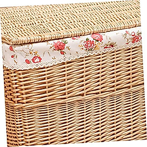 Cabilock Box Bedroom Cube Desktop Bin Bathroom and Clothes Cosmetic Rectangular Printed Rectangle with for Flower Liner Storage Rattan Woven Lid Container Organizer Clo Wicker