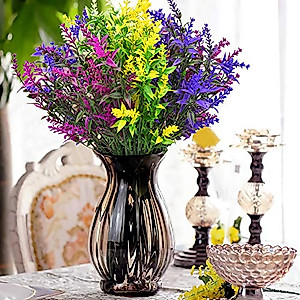 Shiny Flower Artificial Lavender Flowers Bouquet, 8 Bundles Outdoor Fake Shrubs UV Resistant Lifelike Greenery Bushes for Home Kitchen Garden Wedding Outdoor Indoor Porch Box Decorations (Mix)