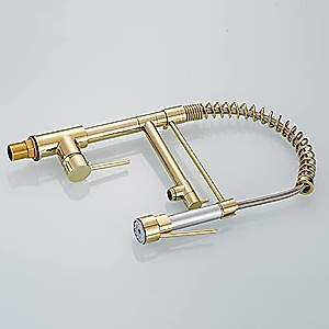 Kitchen Faucet with Pull Down Sprayer Gold Pull Out Kitchen Faucets Commercial Spring Kitchen Sink Faucet Hot and Cold Water Deck Mounted Brass Sink Tap 2 Spout with Standard Fittings