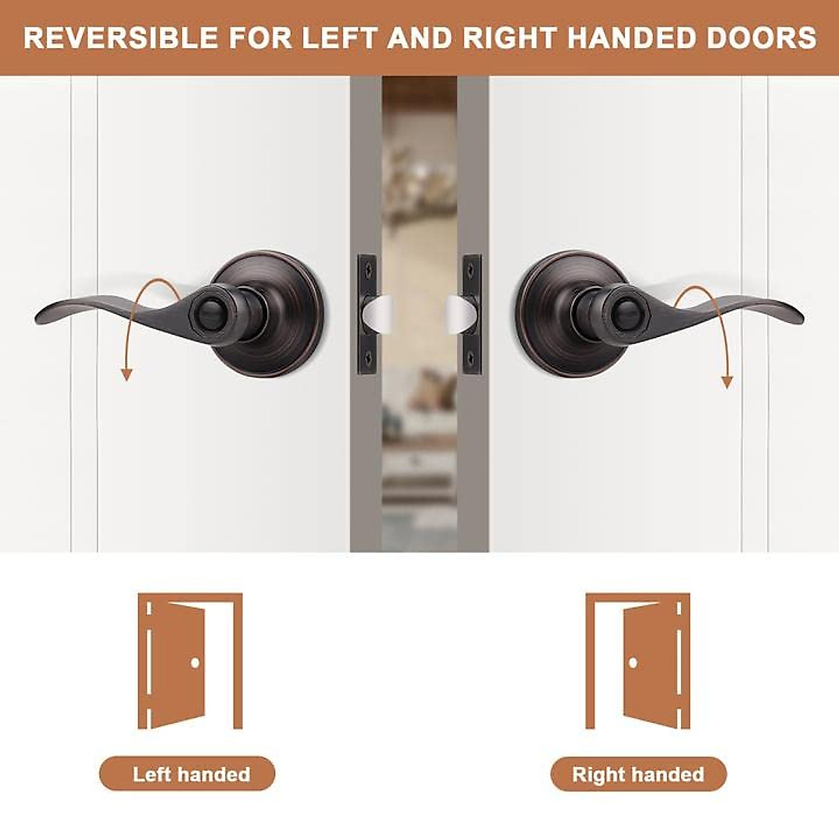10 Pack Privacy Bathroom Door Lock Lever Keyless No Keys Door Lockset;Right/Left Handed Reversible;Oil Rubbed Bronze Door Levers Hardware