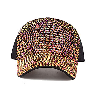 Gudessly Men Women Studded Rhinestone Crystals Adjustable Baseball Cap Plain Sparkle Bling Denim Sun Hat