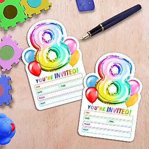 Yangmics Direct Rainbow Holographic Invitation Cards 8th Birthday Party for Kids Girls Boys 30 invites with 30 Envelopes 4x6 inches