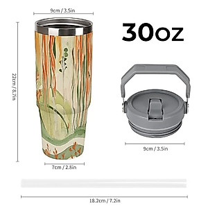 ZJCDPBR 30 Oz Tumbler with Foldable Handle And Flip Straw,Green Line Art Vacuum Insulated Travel Coffee Tumblers,Stainless Steel Leak-Proof Water Bottle,Fits in Cup Holder,Keep Cold 24H & Hot 12H