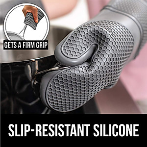 Gorilla Grip Cutting Board Set of 3 and Silicone Oven Mitt and Pot Holder 4 Piece Set, Includes Cooking Mitts and Trivet Mats, Cutting Boards are, Both in Gray Color, 2 Item Bundle