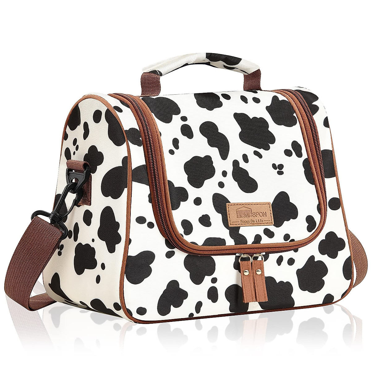Buringer HOMESPON Insulated Lunch Bag Fashionable Cooler Tote Reusable Lunch Box Container with Shoulder Strap for Work Picnic or Travel (Cow)