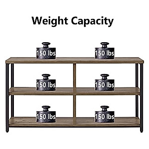 FOLUBAN Console Tables for Entryway, Rustic Wood and Metal Sofa Table, Hallway Tables with Storage Shelves for Living Room, Oak 55 inch