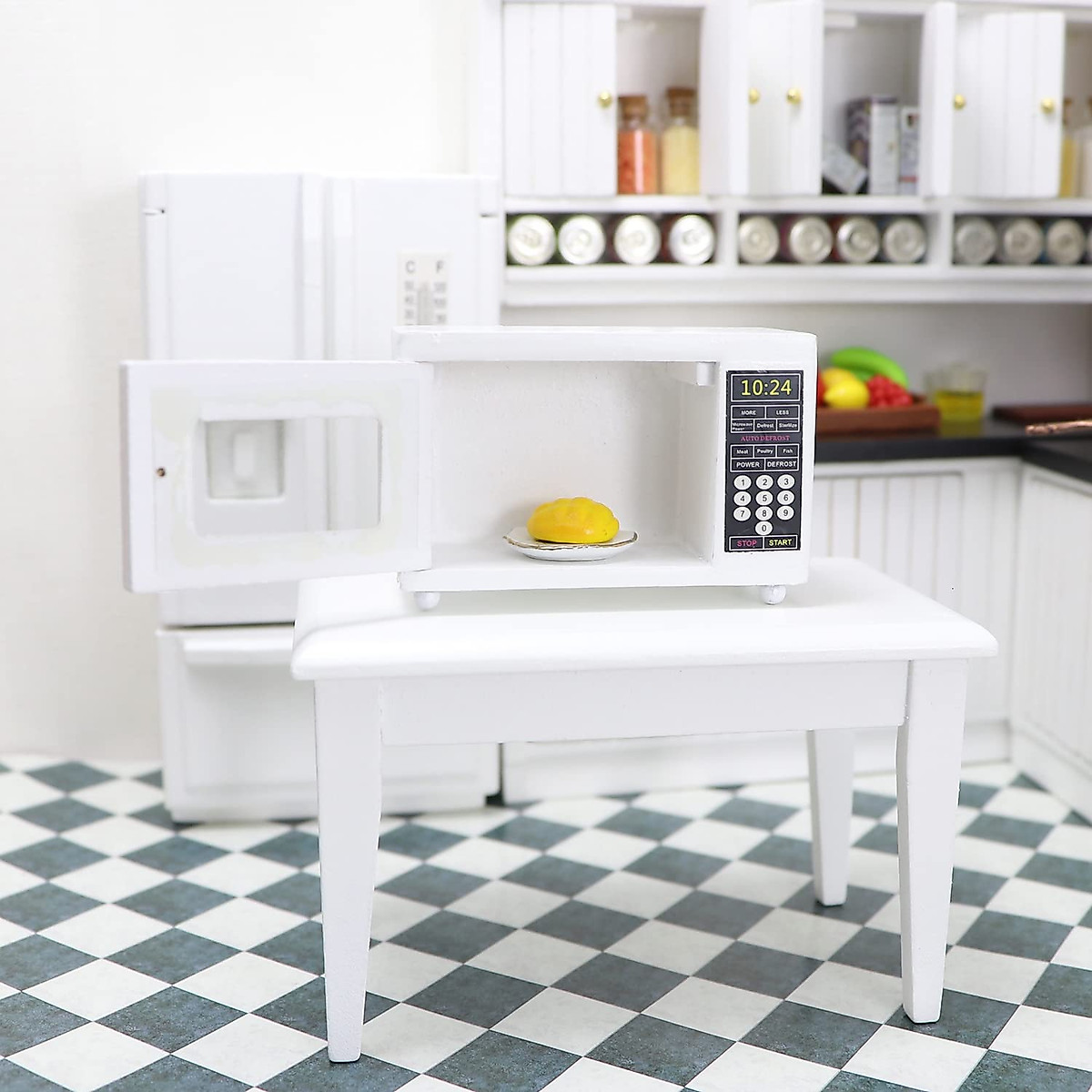 Miniature Microwave Dollhouse Accessories Oven Mini Kitchen Furniture Appliance 1:12 Mini House Decoration Model Decor High Simulation Accessories Ornaments (White)