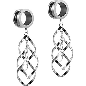 TBOSEN 2pcs Classic Double Linear Loops Design Twist Wave Dangling Ear Gauges for Women