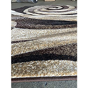 Nikos Sculpture Modern Octagon Area Rug Chocolate Brown Black & Beige Sculpture Design 258 (5 Feet 6 Inch X 5 Feet 6 Inch )