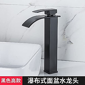 Black Lacquered Waterfall Faucet hot and Cold countertop Basin washbasin Toilet Bathroom Cabinet Single Hole Faucet, Gold