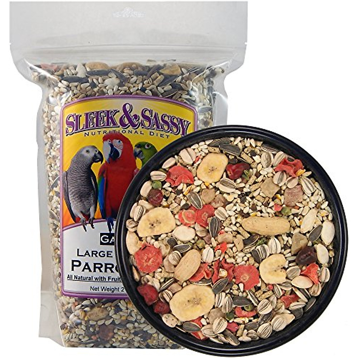 SLEEK & SASSY NUTRITIONAL DIET Garden Large Hookbill Parrot Food for Large Conures, Amazons, African Greys, Cockatoos, Pionus-Parrots & Small Macaws (2 lbs.)