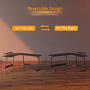 BANTI L Shaped Gaming Computer Office Desk, 47" Corner Desk with Monitor Stand for Home Office Study Writing Workstation, Black Carbon Fiber