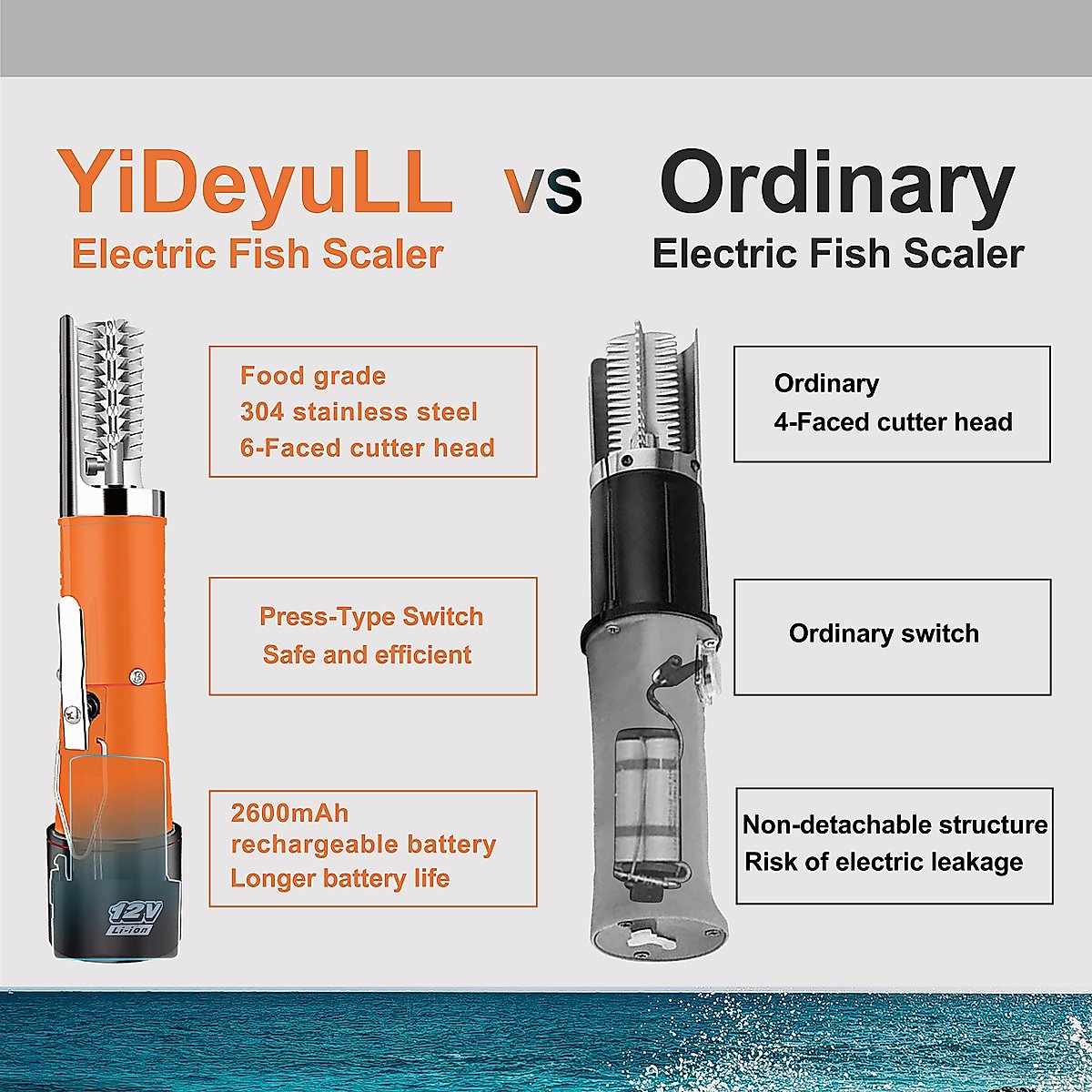 Cordless Electric Fish Scaler Set，Powerful Dynamic Fish Scaler with 2600mAh rechargeable batteries，Easily Remove Fishscales without Fuss Or Mess for Chef and Home Cooks Fish Cleaning tools