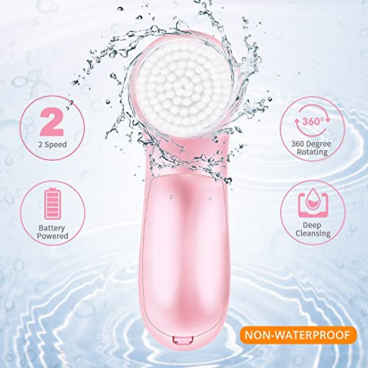 Facial Cleansing Brush 7 in 1 Face Wash Brush - Fabuday Face Spin Scrub Brushes for Skin Cleansing, Gentle Exfoliator, Blackhead Removing and Massaging, Battery Operated Face Brush Cleanser