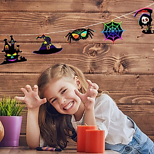 LOKIPA Halloween Scratch Paper, 72 Pieces Magic Rainbow Scratch Off Art Cards Ornaments for Kids Halloween Crafts