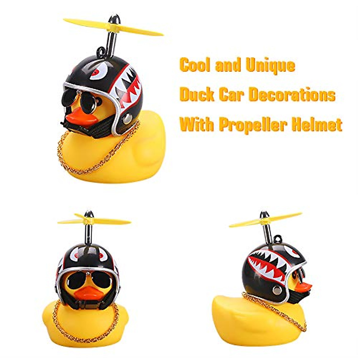 wonuu Rubber Duck Toy Car Ornaments Yellow Duck Car Dashboard Decorations with Propeller Helmet