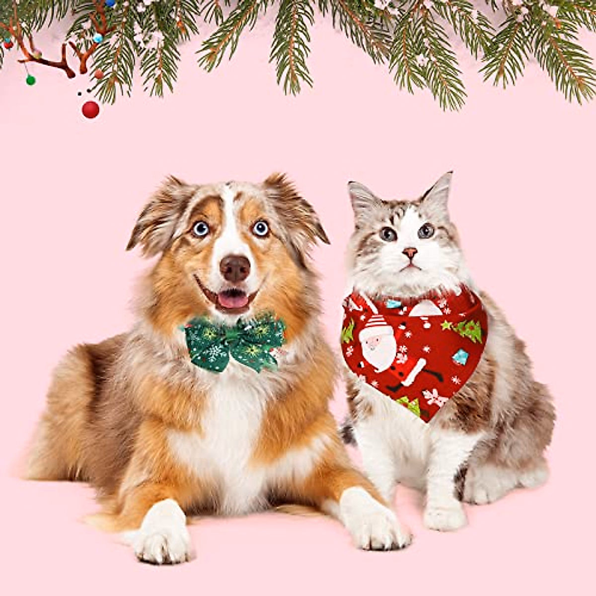 40 Pcs Christmas Dog Bow Ties Set 26 Christmas Pet Bowties 10 Santa Snowman Pet Necktie 4 winter Dog Bandana Christmas Dog Grooming Accessories for Dog Cat Pet Decor (Santa Style)