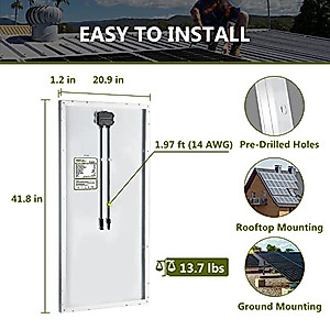 HQST 100 Watt 12V Monocrystalline Solar Panel with Solar Connectors, High Efficiency Module PV Power for Battery Charging Boat, Caravan, RV and Any Other Off Grid Applications-Upgrade Version