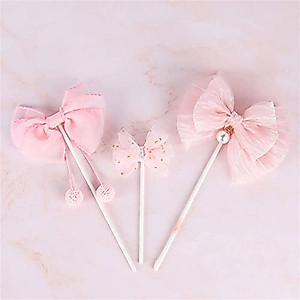 3pcs Bow Cake Topper Pink Lace Bowknot Cake Toppers Cake Dessert Picks Decoration For Baby Shower Birthday Wedding Party Supplies