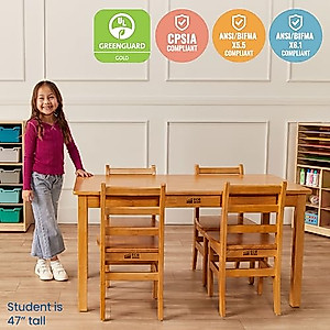 ECR4Kids 24in x 48in Rectangular Hardwood Table with 24in Legs and Four 14in Chairs, Kids Furniture, Honey
