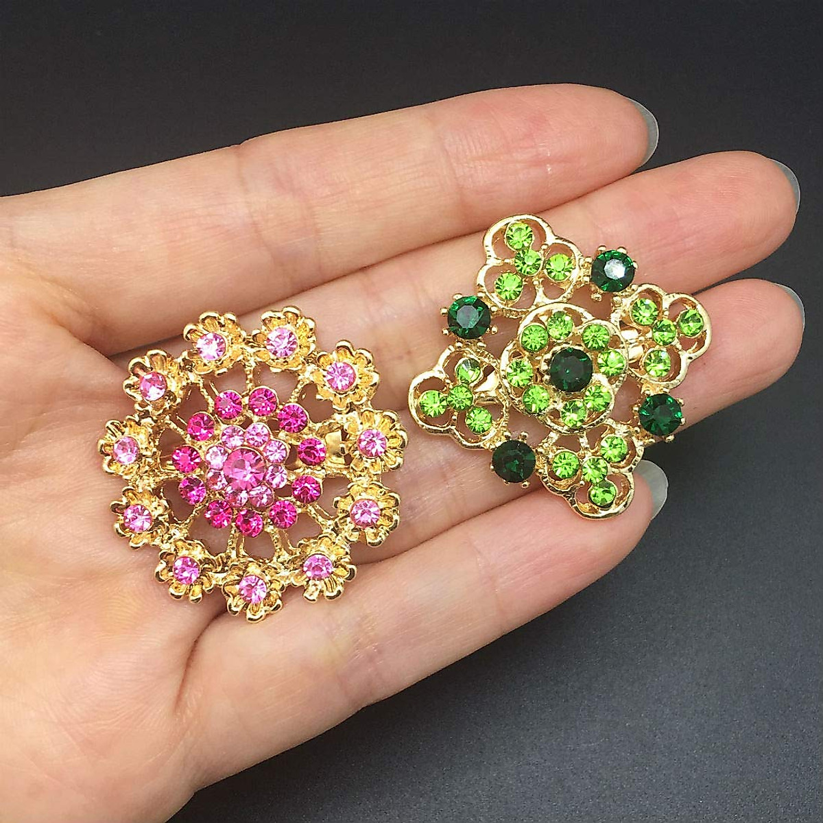 Lot 24pc Mixed Color Rhinestone Crystal Flower Brooches Pins