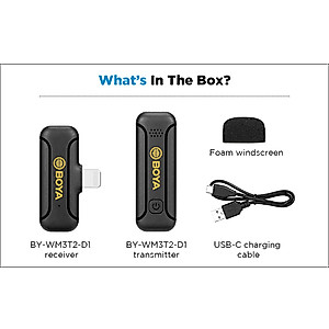 BOYA Wireless Lavalier Lapel Microphone for iPhone iPad 2.4GHz Professional Plug Play Mic Noise Cancellation Mini Cordless Clip on Mic for Video Recording YouTube Streaming Interview BY-WM3T2-D1
