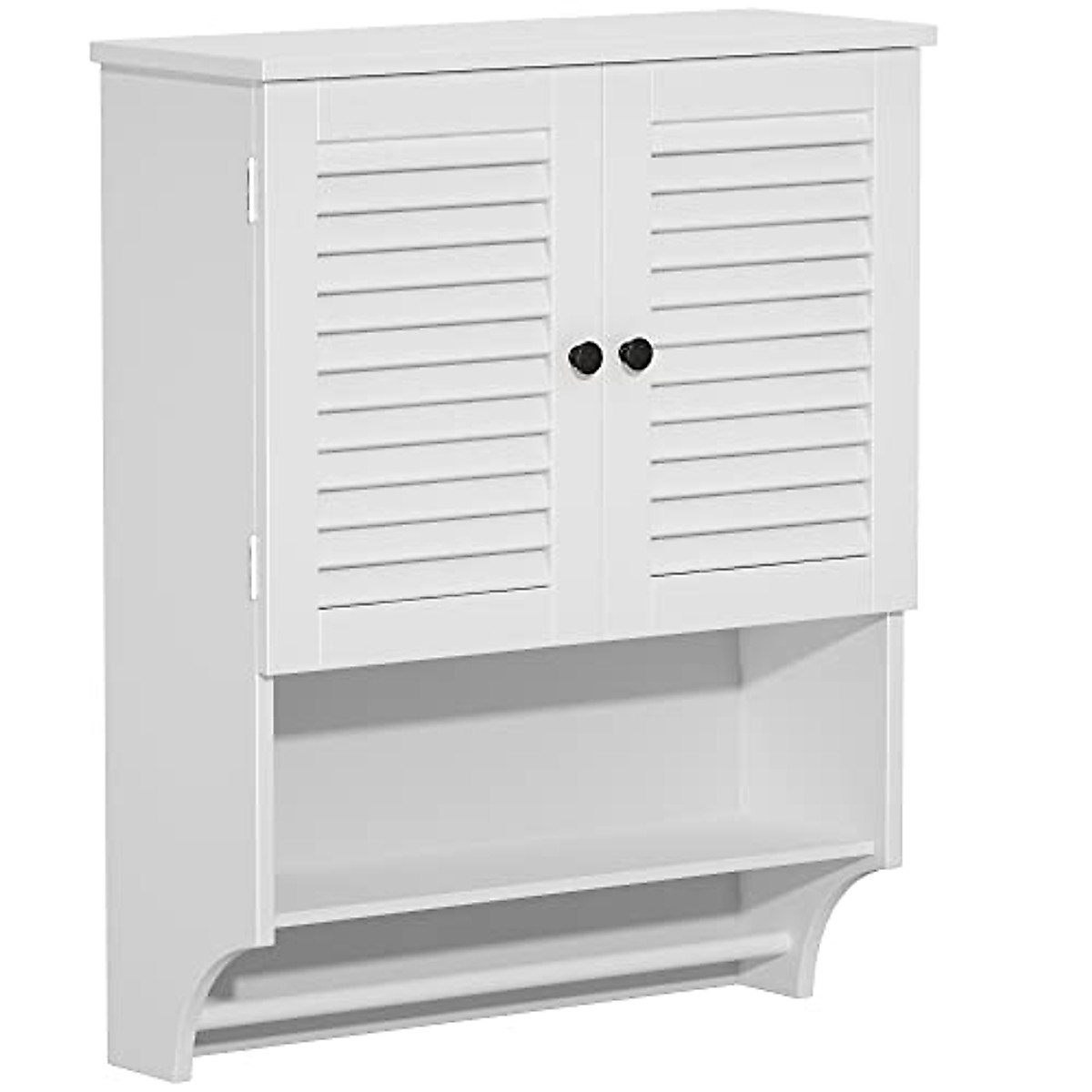 ChooChoo Bathroom Wall Cabinet with Towels Bar, 23.6" L x8.9 W x29.3 H MDF Material Medicine Cabinet, 2 Doors Over The Toilet Space Saver Storage Cabinet with Large Space, White