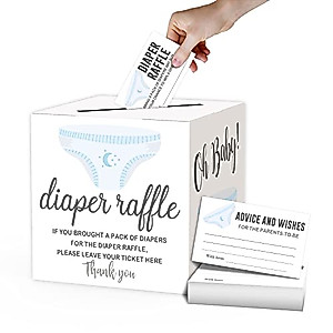 mermermu Diaper Raffle Tickets and Advice Cards For Baby Shower - 1 Card Collection Box & 50 Tickets, Baby Shower Card Box, Party FavorsDecorationsSupplies, Game Kit, 8" Card Box -002BOX