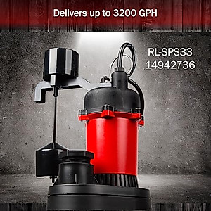 Red Lion RL-SPS33 1/3 HP, 115-Volt, 3200 GPH Under-Sink Sump Pump System with 6 Gallon Basin, Red/Black, 14942736