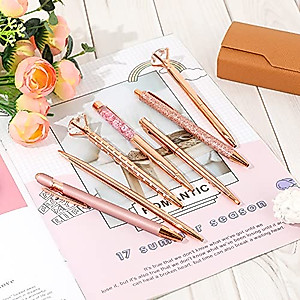 Vin Beauty 7 Pcs Rose Gold Ballpoint Pen Set Metal Crystal Diamond Pen Liquid Sand Glitter Ballpoint Pens Black Ink Retractable Pen Gifts for Wedding Office School Desk Supplies