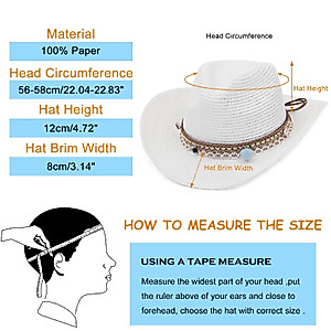 Straw Cowboy Hat for Women Men Girls Roll up Wide Brim Western Cowgirl Summer Beach Sun Hats White