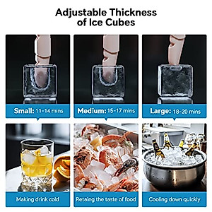 Kismile Commercial Ice Maker, Freestanding Square Ice Cube Maker 100lbs/24h, 28lbs Storage Bin, Full Heavy Duty Stainless Steel Construction, Ice Maker Machine for Home Bar